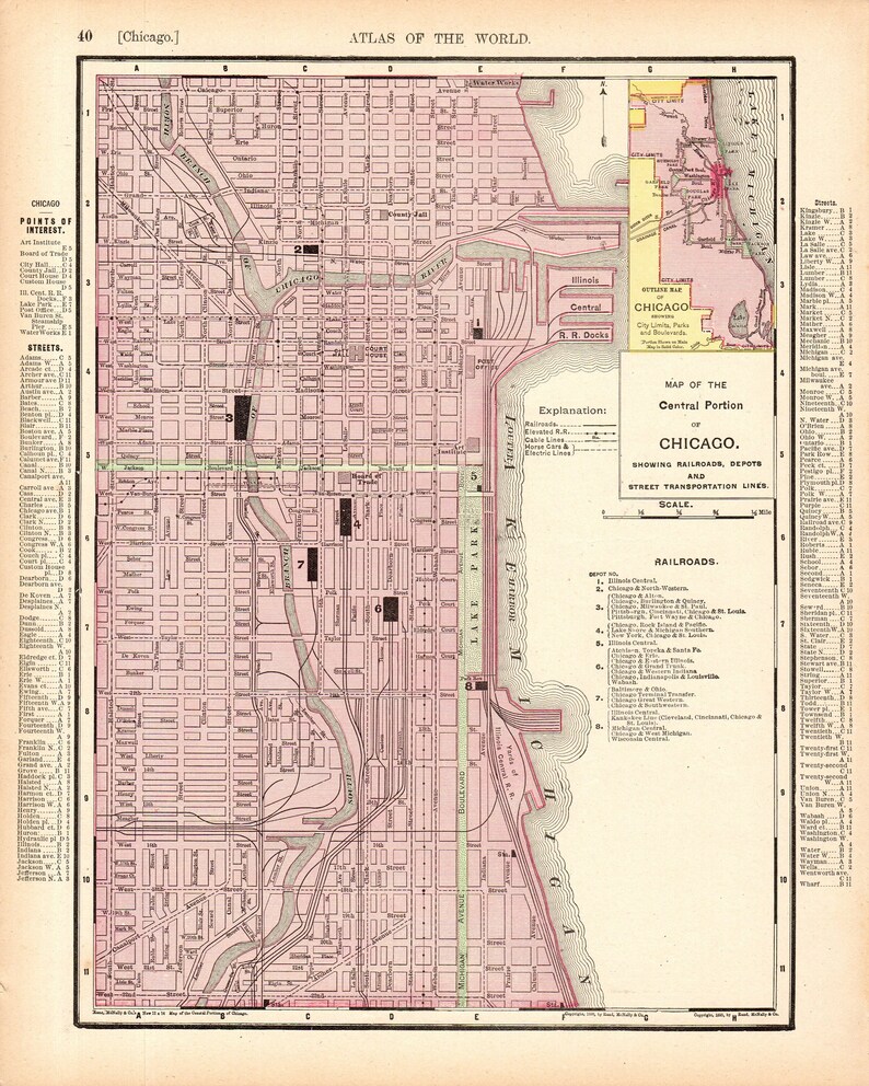 1898 Antique CHICAGO Street MAP of Chicago Illinois City Map | Etsy