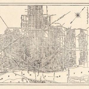 1919 Antique DETROIT Street Map City Map of Detroit Michigan Black ...