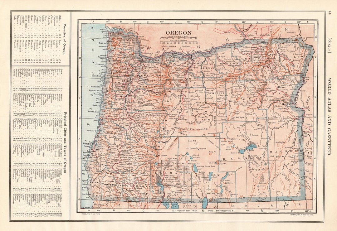 1914 Antique OREGON Map Vintage Map of Oregon State Map Gallery Wall ...