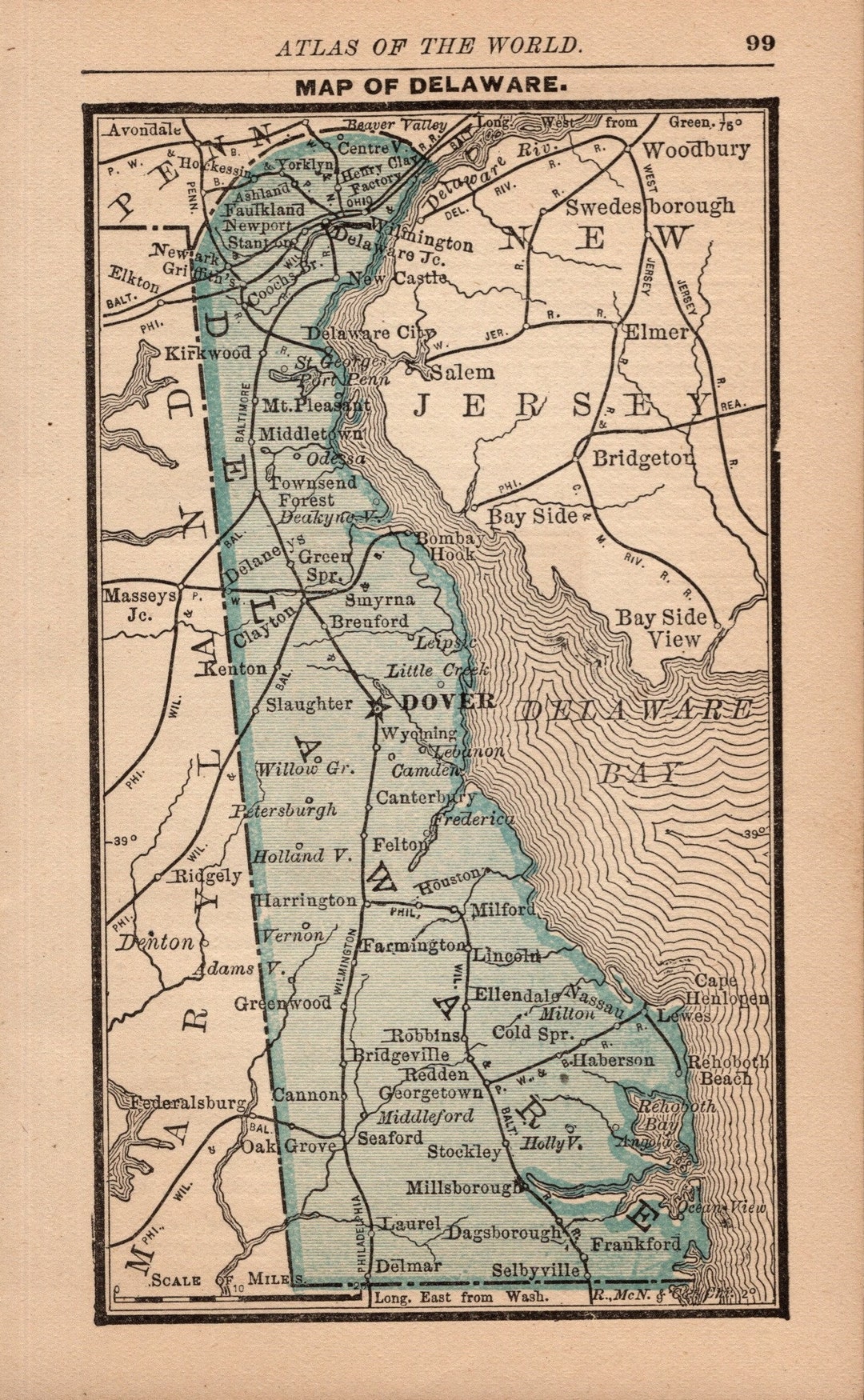 1888 Tiny DELAWARE State Map MINIATURE Map of Delaware Office Decor ...