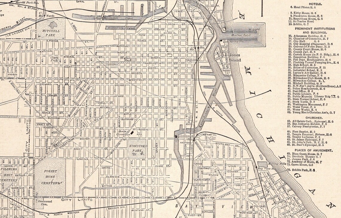 1904 Antique MILWAUKEE Street Map City Map of Milwaukee - Etsy