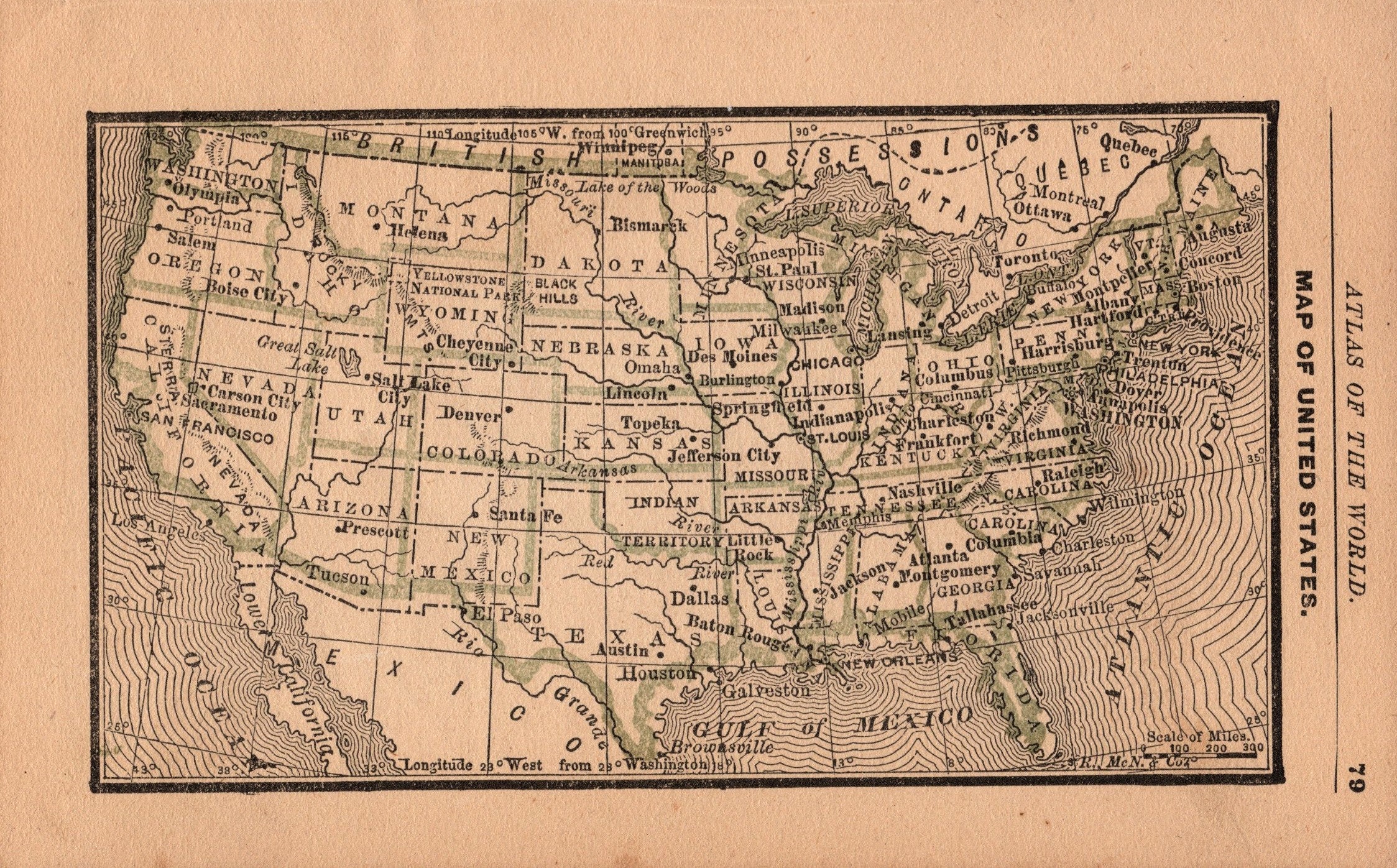 1888 Tiny UNITED STATES Map Miniature Vintage Usa Map of the | Etsy