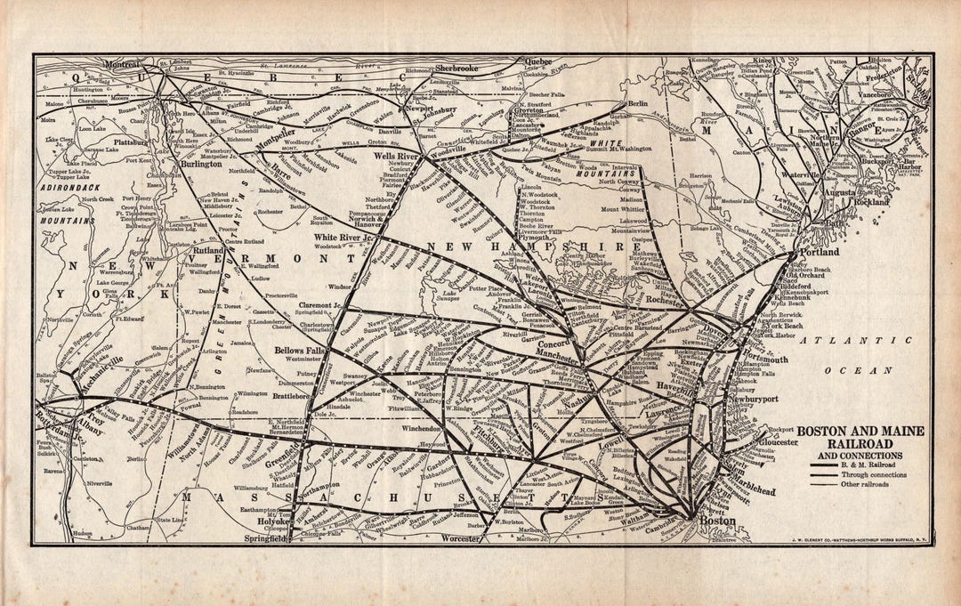 1924 Antique BOSTON and MAINE Railroad Map Vintage B & M Railroad Map ...