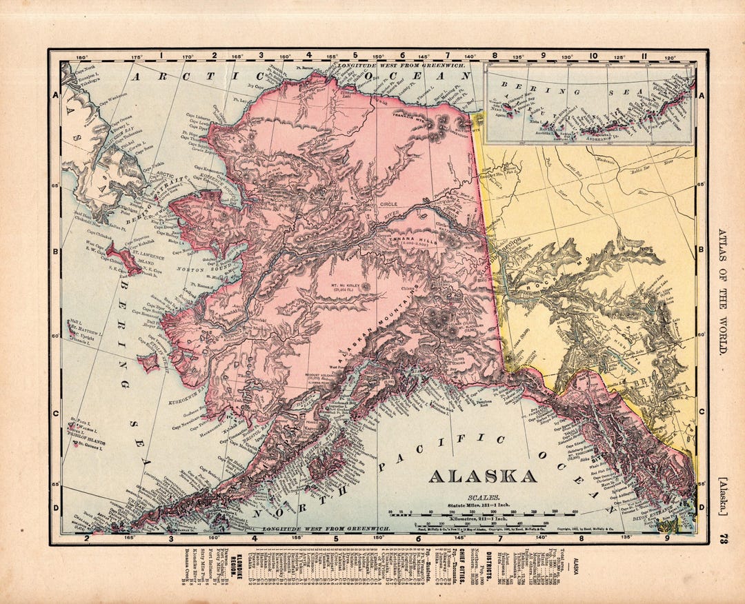 1902 Antique ALASKA State Map Vintage Map of Alaska Atlas Map Gallery ...