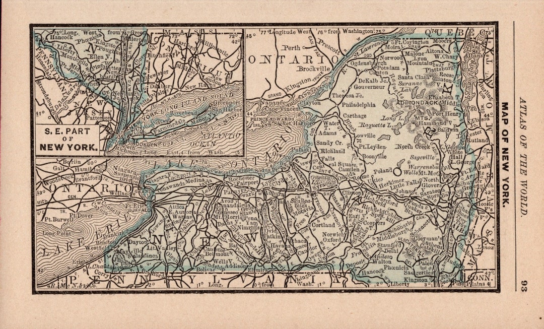1888 Tiny NEW YORK Map Vintage New York State Map Gallery Wall Decor ...