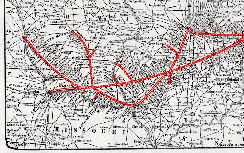 1940 Antique WABASH Railroad Map Buffalo to Omaha Chicago - Etsy