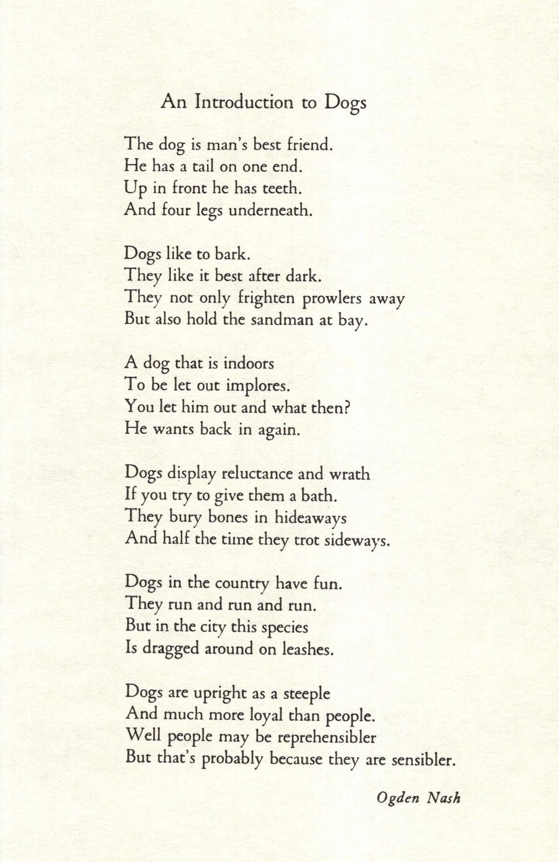 1940s Mans Best Friend Dog Poem Print Ogden Nash Introduction to Dogs ...