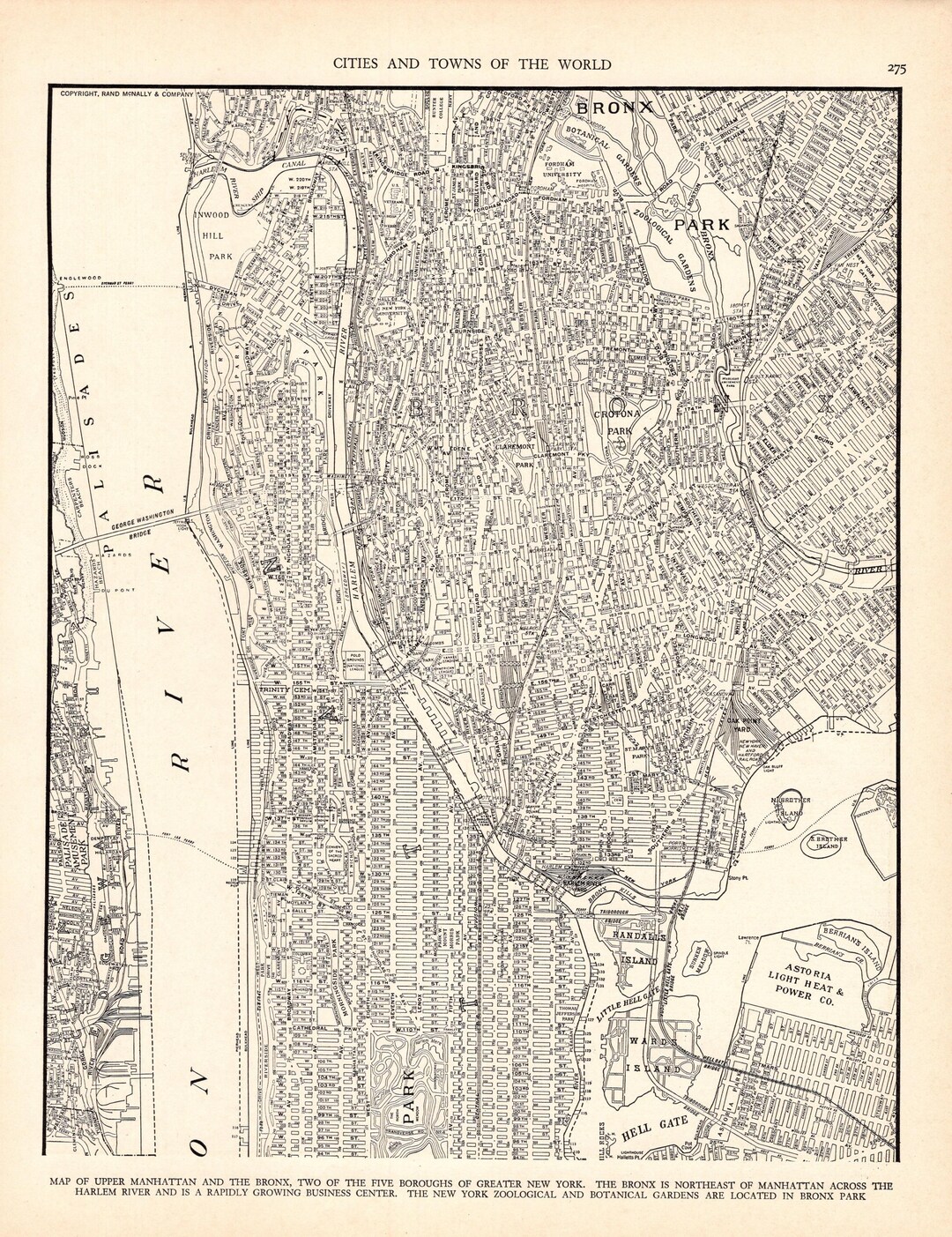 1940s Upper Manhattan Street Map New York City Map 1941 the BRONX Map ...