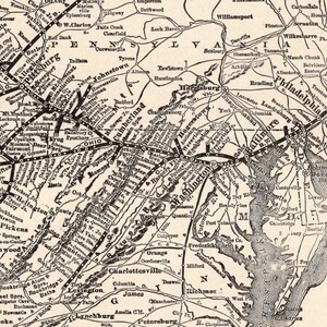 1914 Antique B & O RAILROAD Map Baltimore and Ohio Railway Map Black ...