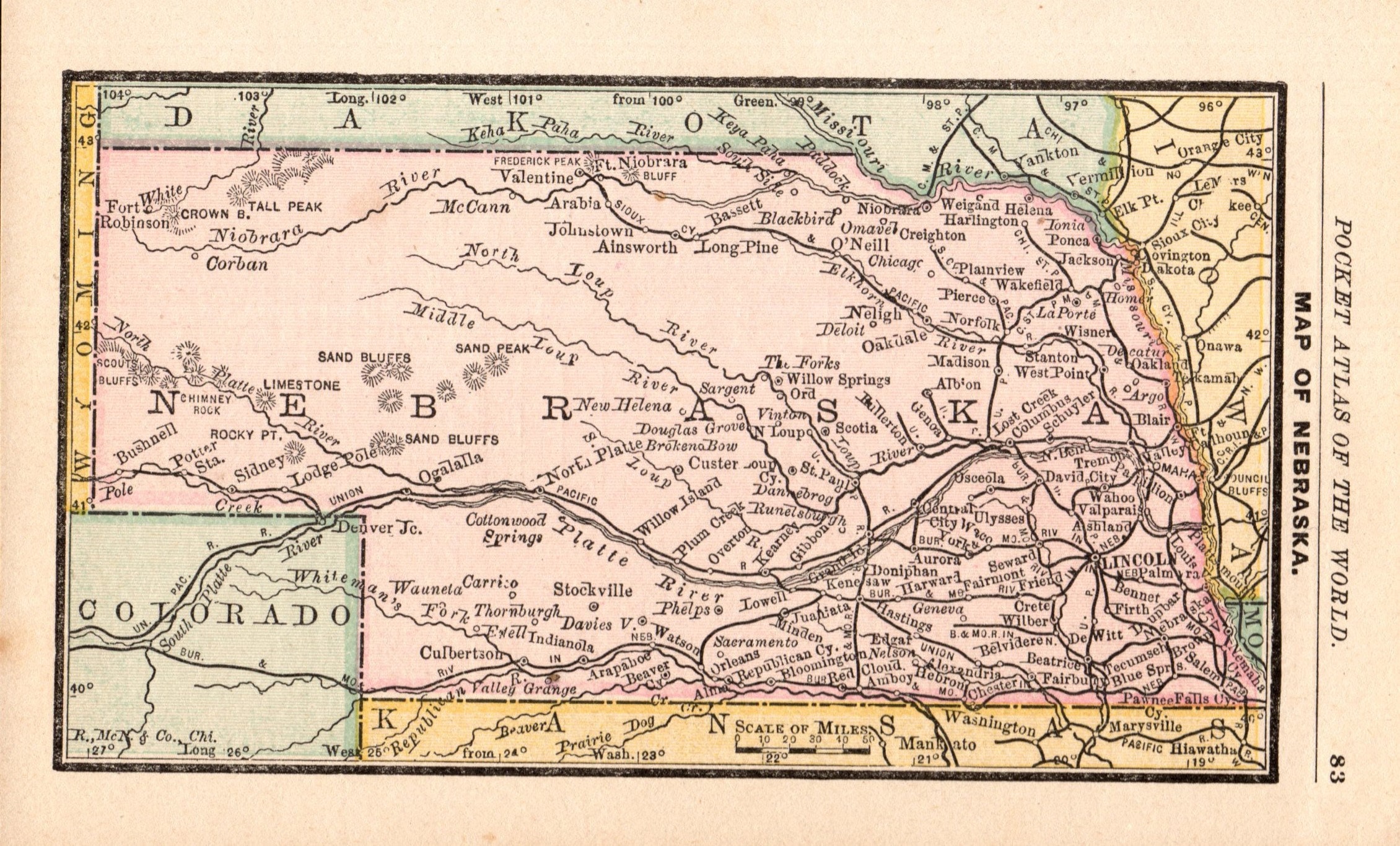 1888 Tiny NEBRASKA State Map Vintage MINIATURE Map of Nebraska | Etsy