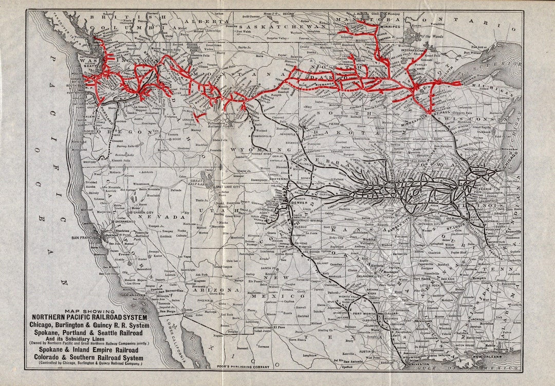 1920 Antique Northern Pacific Railroad System Map Northern Pacific ...
