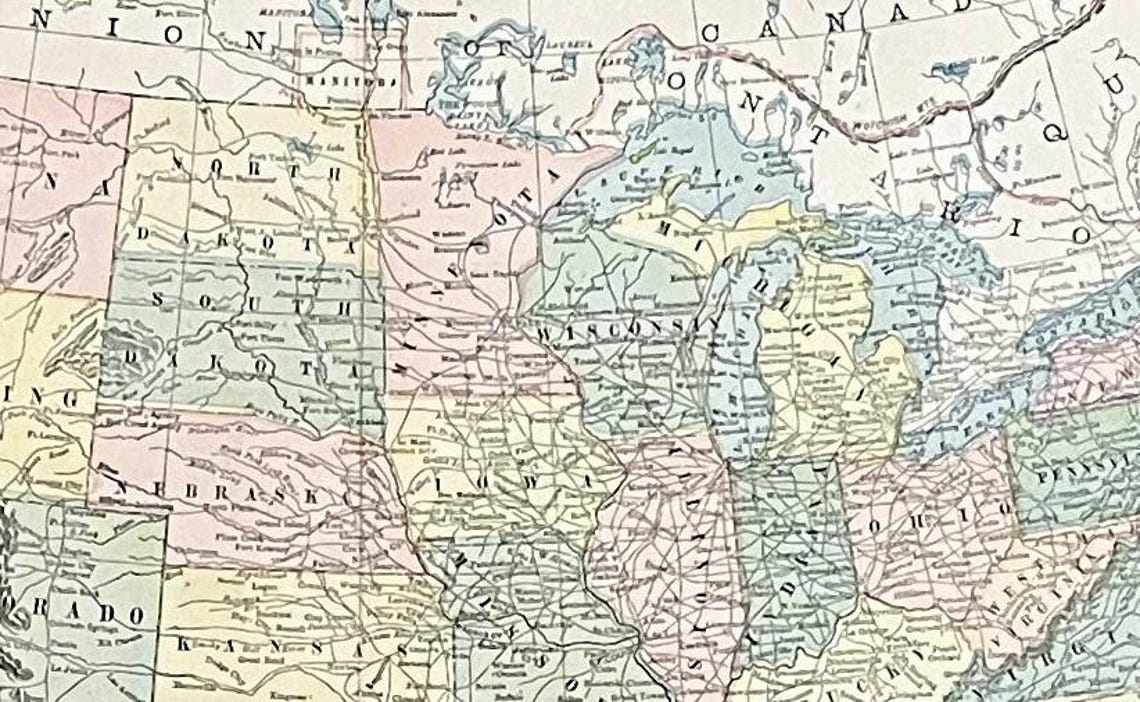 1895 Antique UNITED STATES Map of the Usa Map George Cram Atlas Map ...