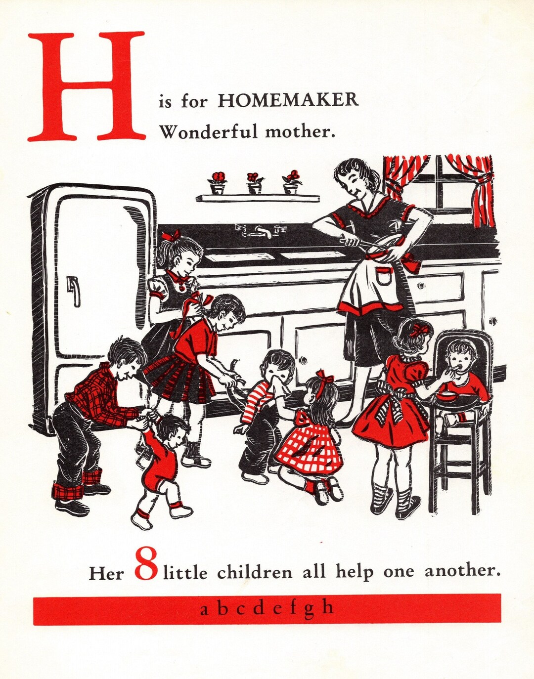 1950s Letter H Homemaker Alphabet Print Kitchen Housewife - Etsy