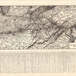 1914 Antique B & O RAILROAD Map Baltimore and Ohio Railway Map Black ...