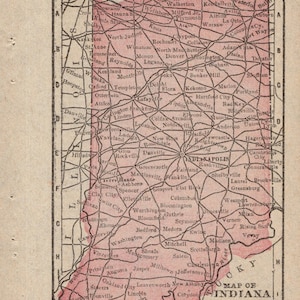 Tiny Antique INDIANA State Map of Indiana MINIATURE 1888 Map Paper ...