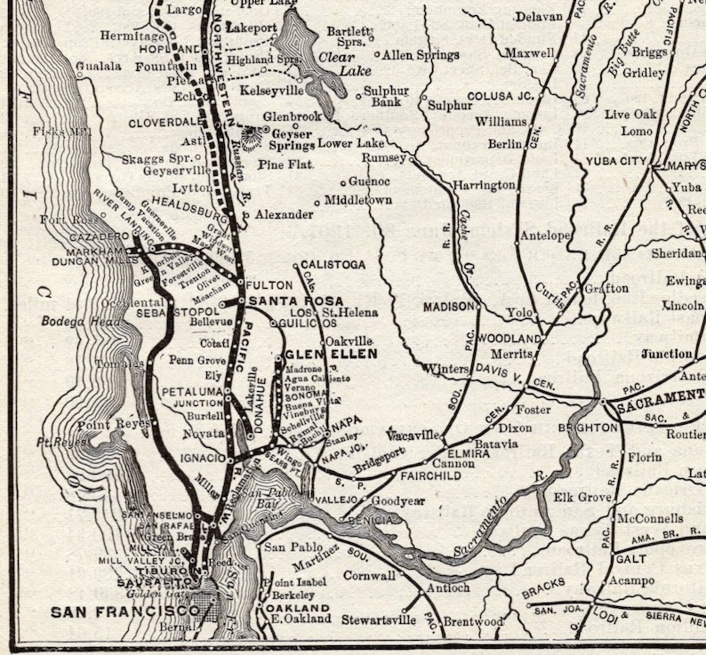 1908 Antique Northwestern Pacific Railroad Map Northern | Etsy