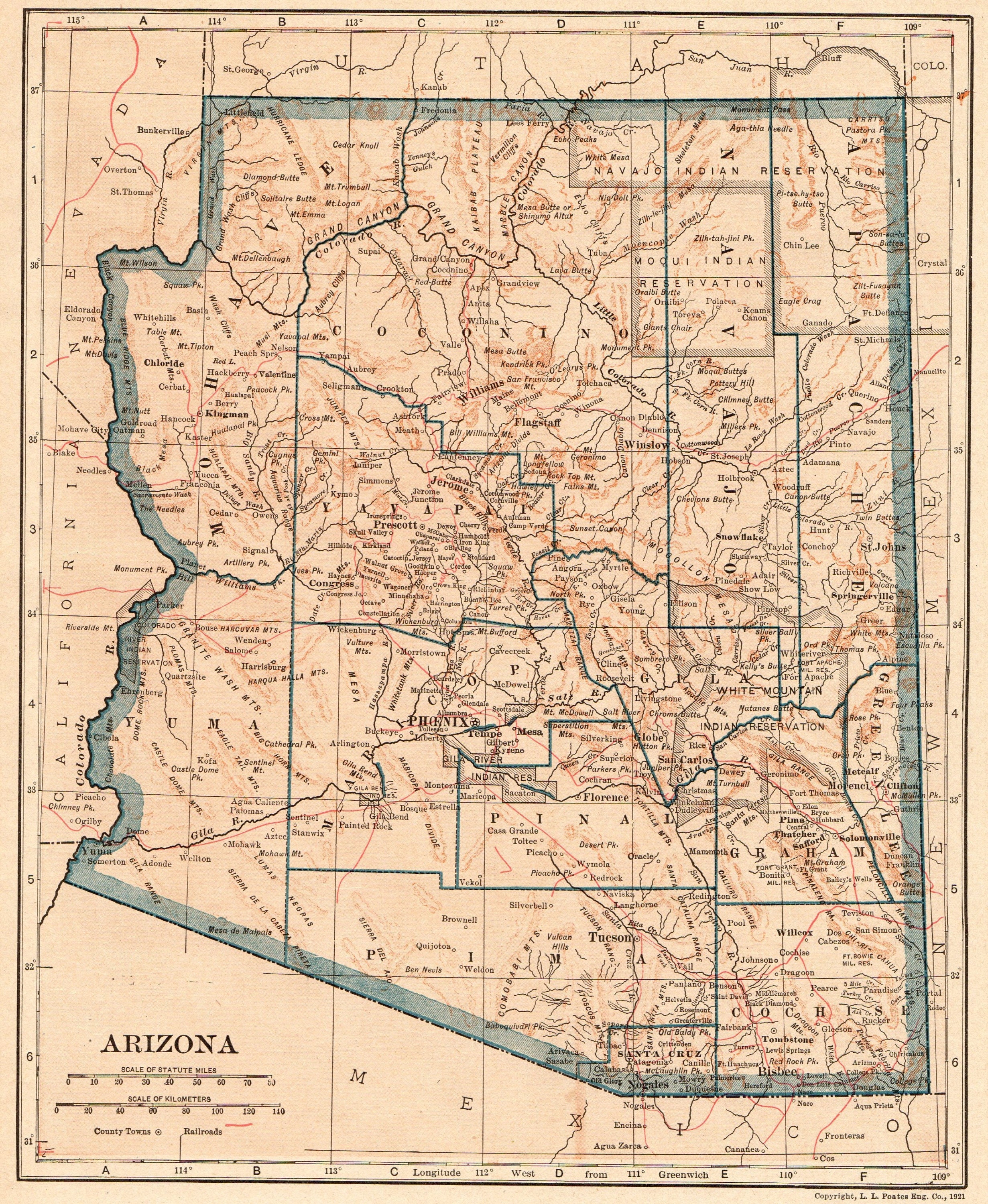 1921 Antique ARIZONA Map Vintage State Map of Arizona Gallery | Etsy