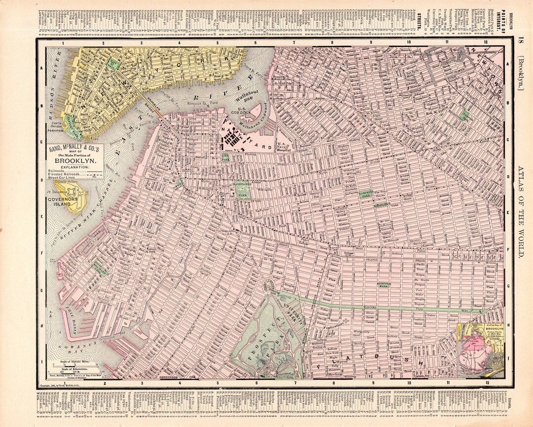 1895 Antique BROOKLYN New York Street Map of Brooklyn City Map - Etsy