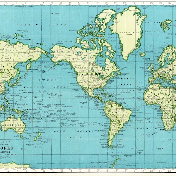 Antique World Map - Etsy