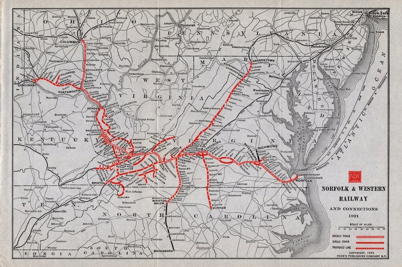 1921 Antique Norfolk and Western Railway System Map Norfolk | Etsy
