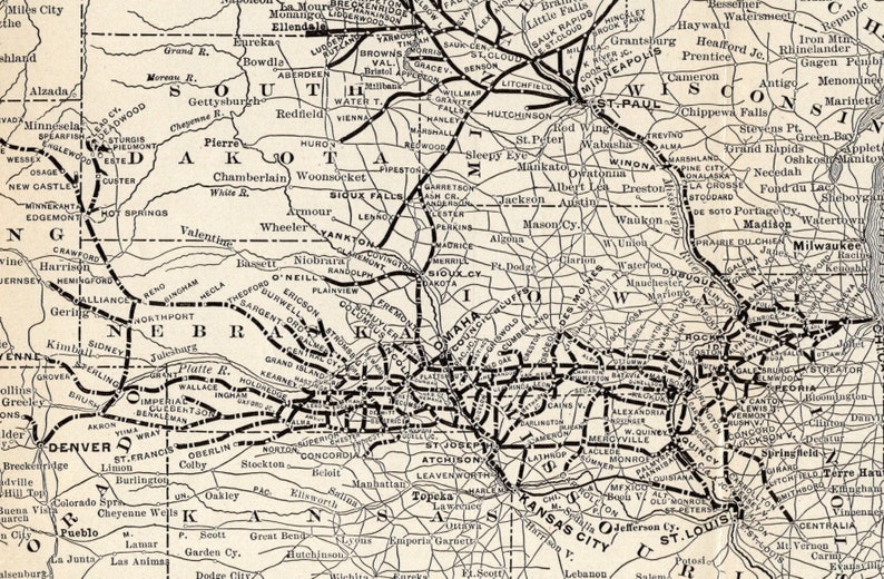 1906 Antique GREAT NORTHERN Railroad Map Chicago Burlington - Etsy