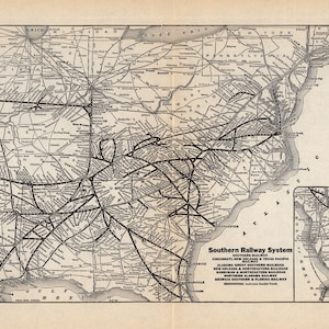 1926 Antique Southern Railway System Map Vintage Railroad Map - Etsy