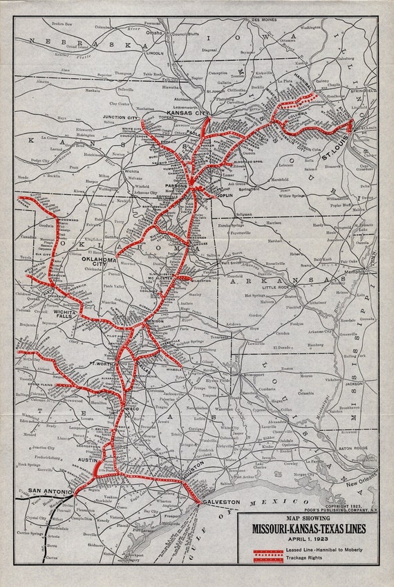 1923 Antique MKT Railway Railroad Map Missouri Kansas Texas - Etsy Hong ...
