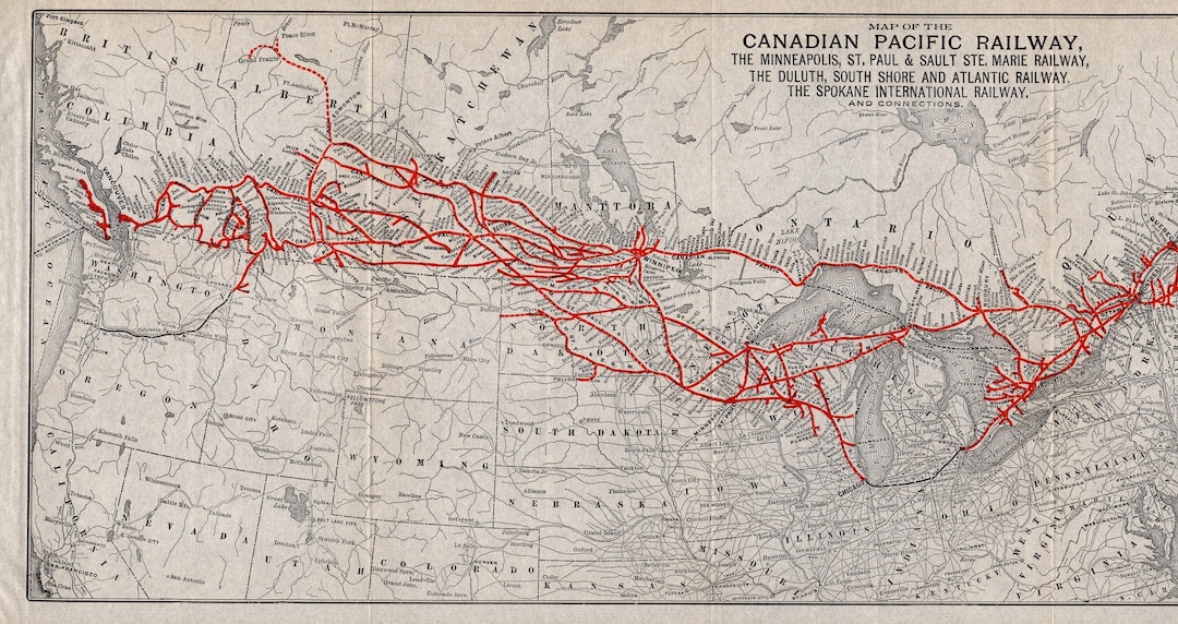 1923 Antique Canadian Pacific Railway Map Canada Railroad Map ...