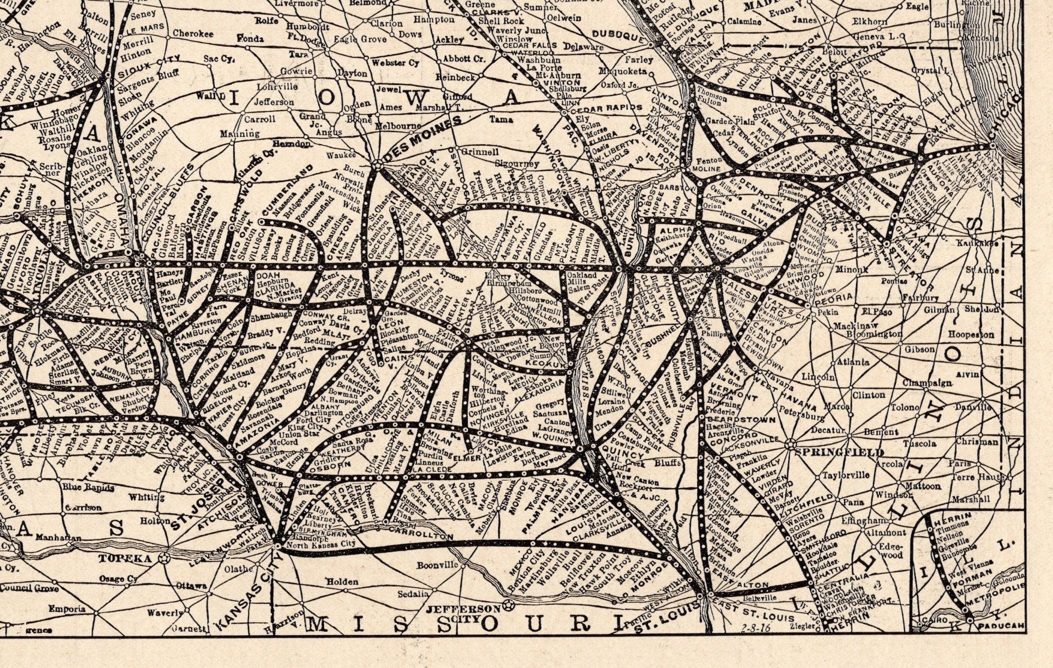 1916 Antique Chicago Burlington Quincy Railroad Map Print Gallery Wall ...