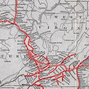 1923 Antique Norfolk and Western Railway System Map Norfolk and Western ...