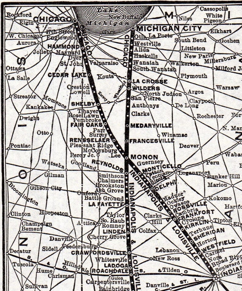 1940 Antique Monon Route Railroad Map Chicago Indianapolis and | Etsy