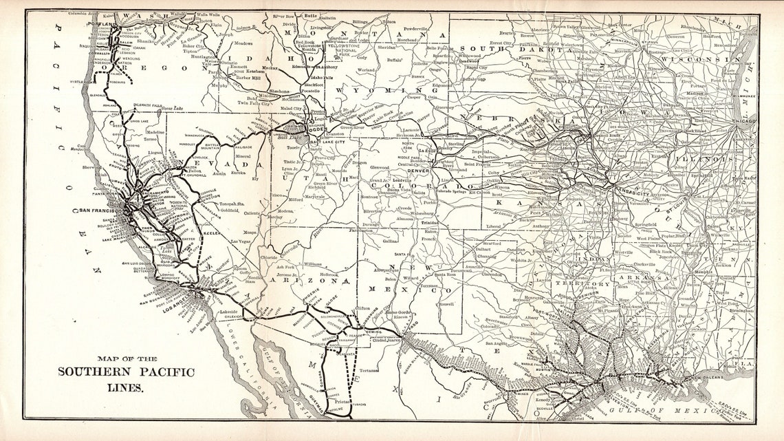 1908 Antique Southern Pacific Railroad Map Southern Pacific - Etsy