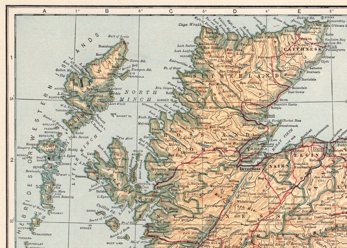 1914 Antique SCOTLAND Map Vintage Map of Scotland Gallery Wall | Etsy