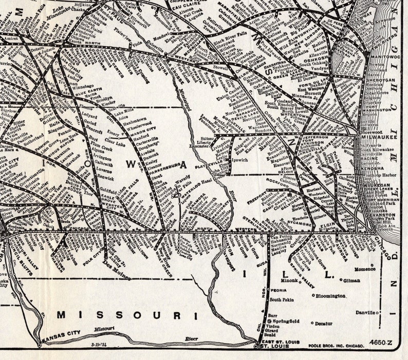 1934 Antique CHICAGO Northwestern RAILROAD Map Chicago - Etsy
