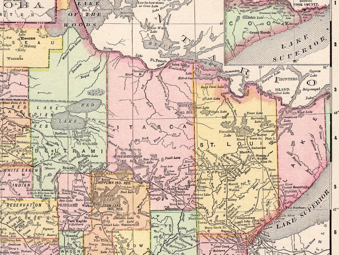 1895 Antique MINNESOTA State Map Vintage Map of Minnesota Gallery Wall ...