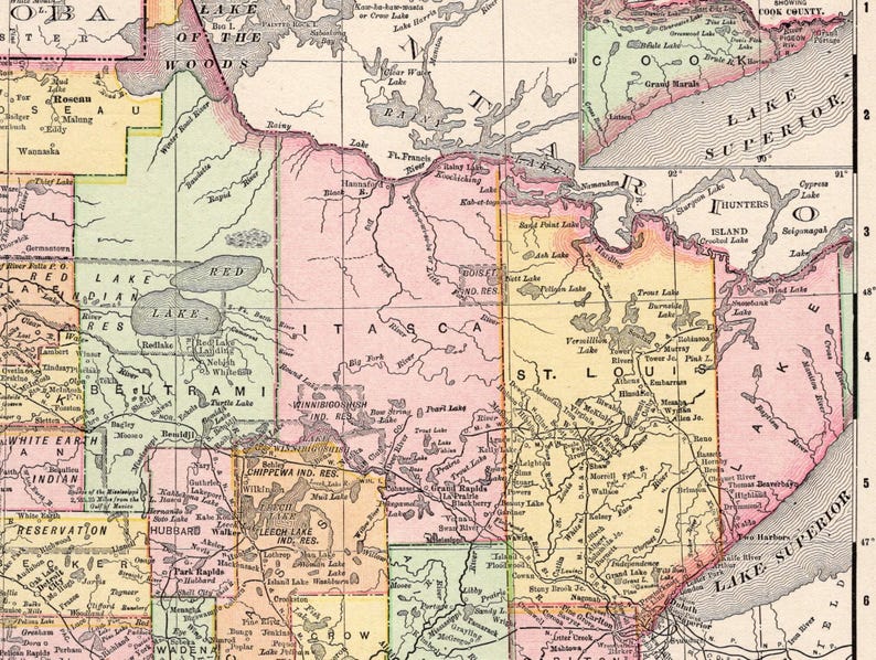 1895 Antique MINNESOTA State Map Vintage Map of Minnesota Gallery Wall ...