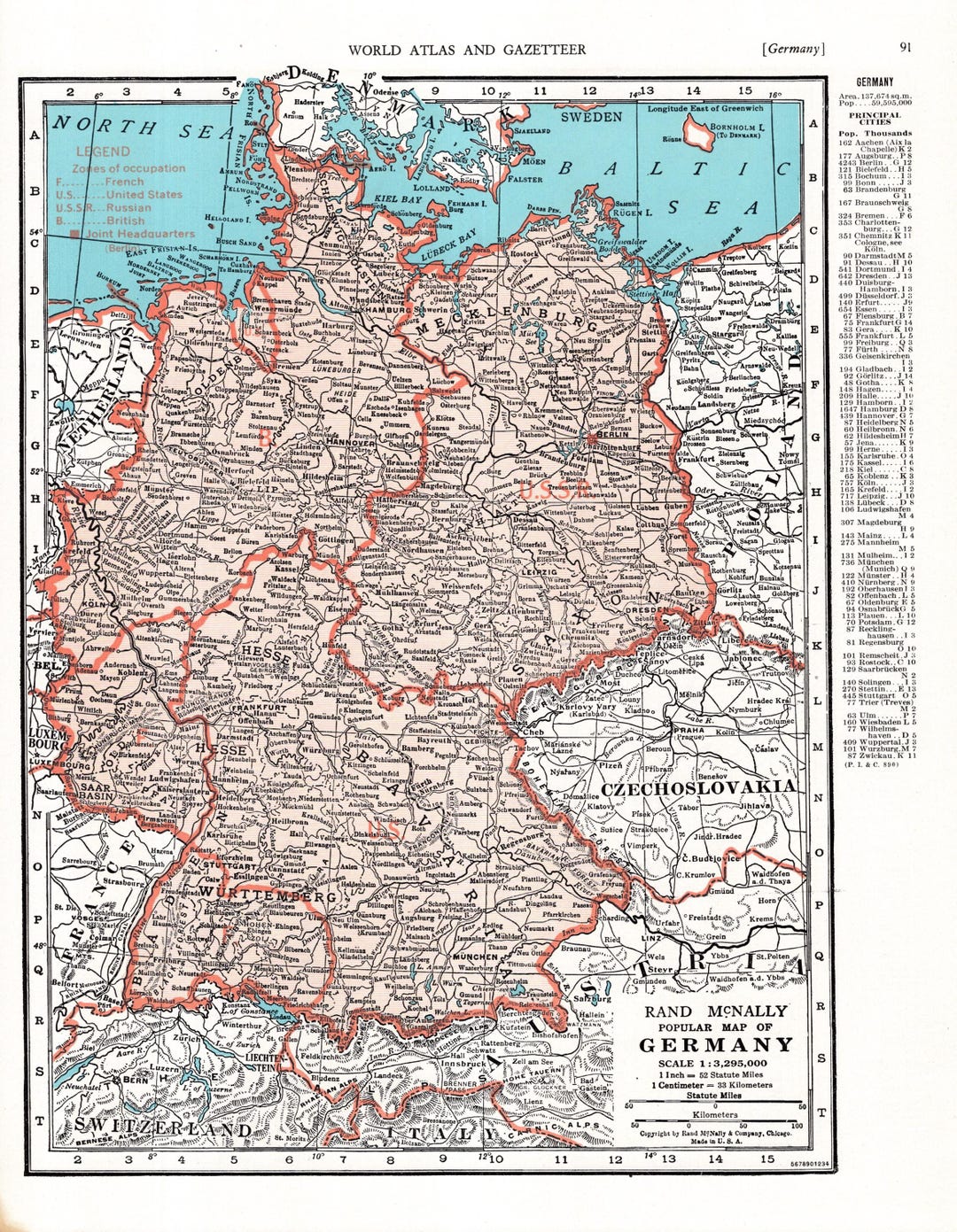 1949 Map of Germany Vintage 1940s Germany Map Occupation Zones Map ...