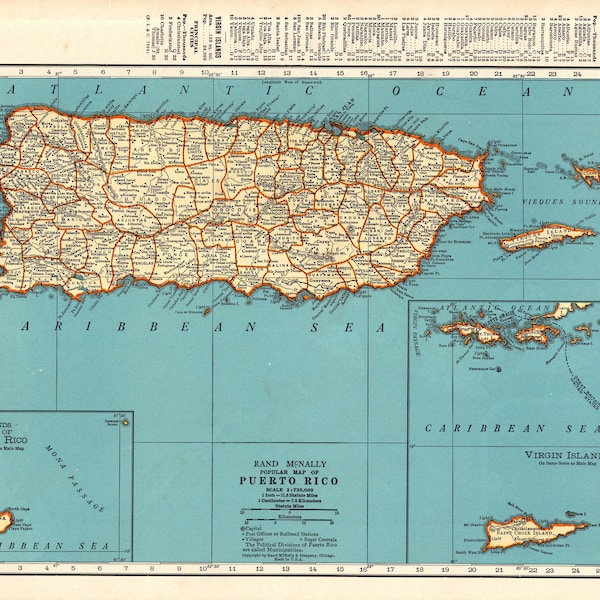 Vintage Map Puerto Rico - Etsy