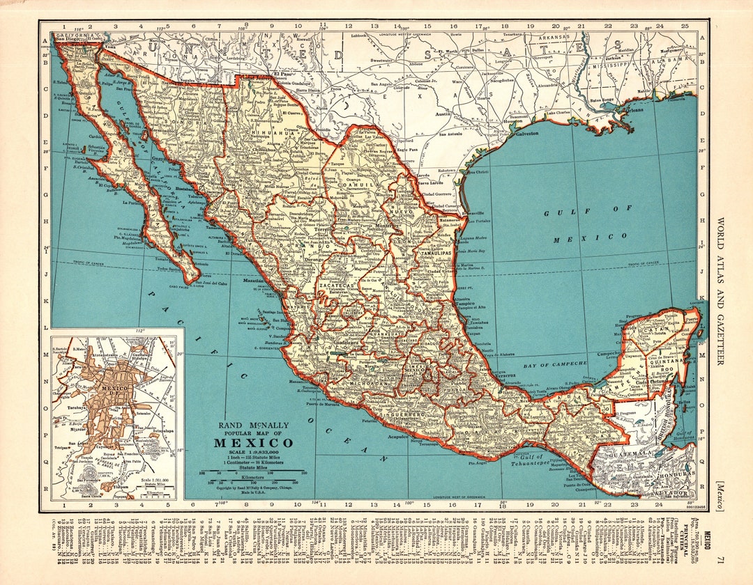 1939 Vintage Mexico Map Antique Atlas Map of Mexico Gallery Wall Decor ...