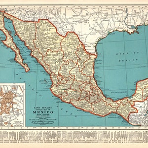 1939 Vintage Mexico Map Antique Atlas Map of Mexico Gallery Wall Decor ...