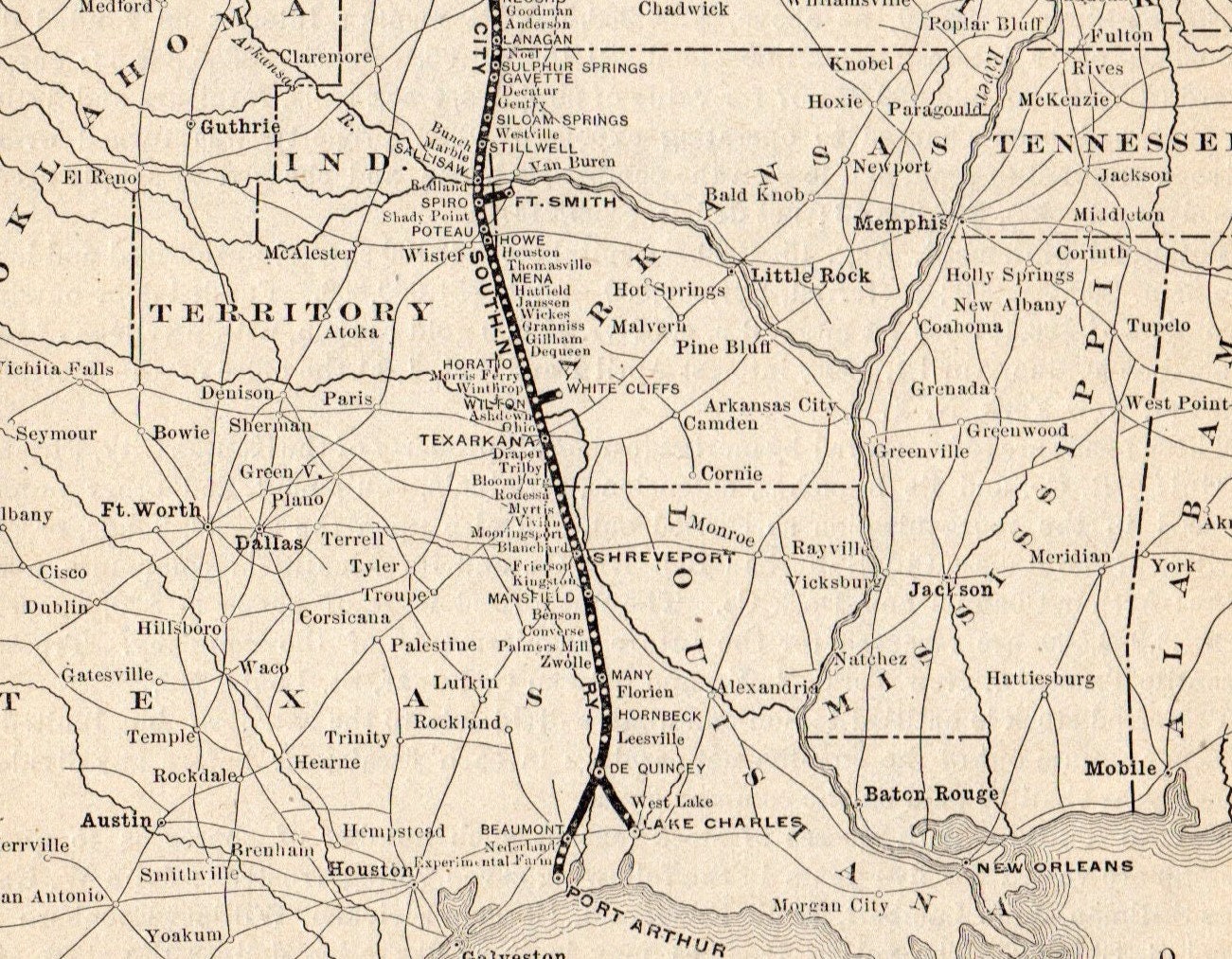 1900 antiguo KANSAS CITY Southern Railway Map Mapa ferrocarril | Etsy