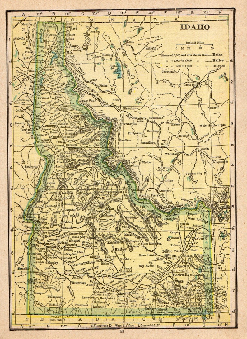 1920 Antique Idaho Map Small State Map Of Idaho Gallery Wall Etsy