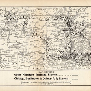 1906 Antique GREAT NORTHERN Railroad Map Chicago Burlington - Etsy