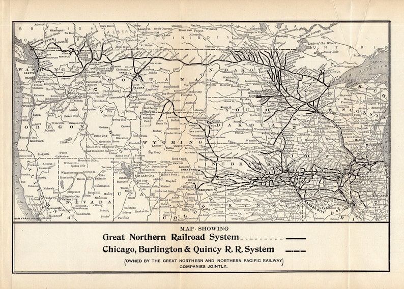 1906 Antique GREAT NORTHERN Railroad Map Chicago Burlington - Etsy
