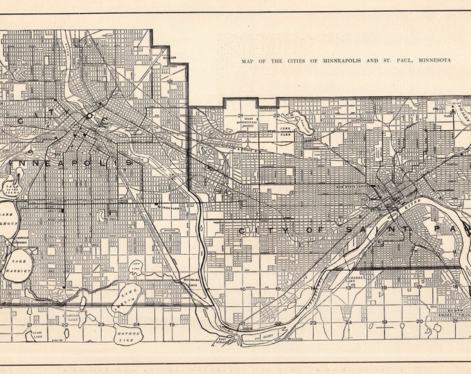 1906 Antique MINNEAPOLIS Street Map of St. Paul City Map Wall - Etsy