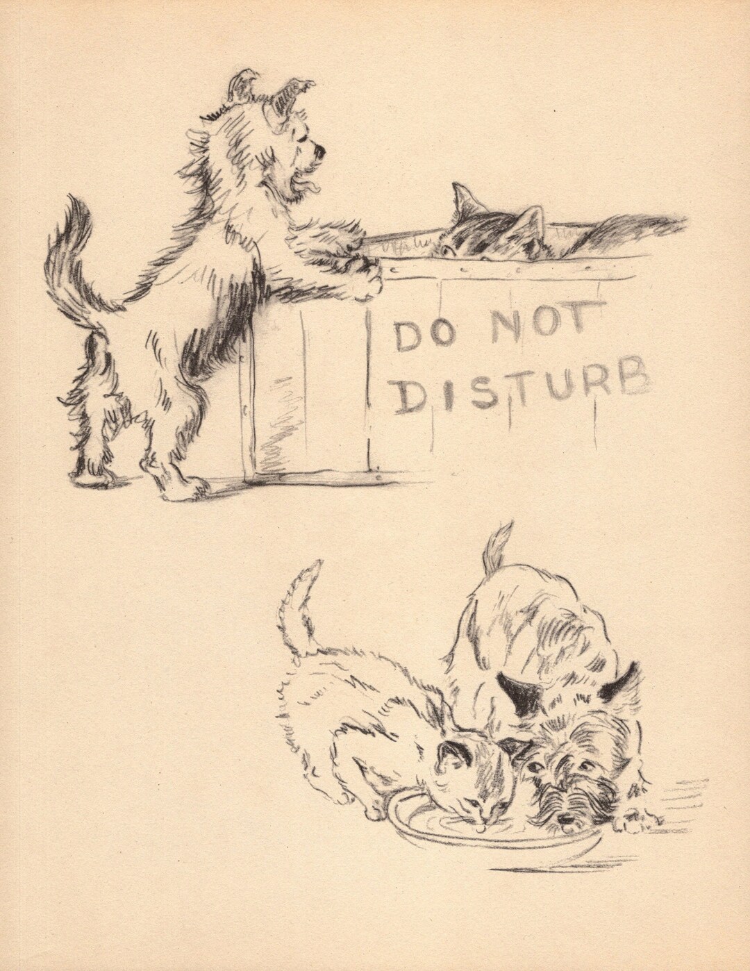 Sweet Do Not Disturb Cat and Dog Print Best Friends BFF Theme Wall Art ...