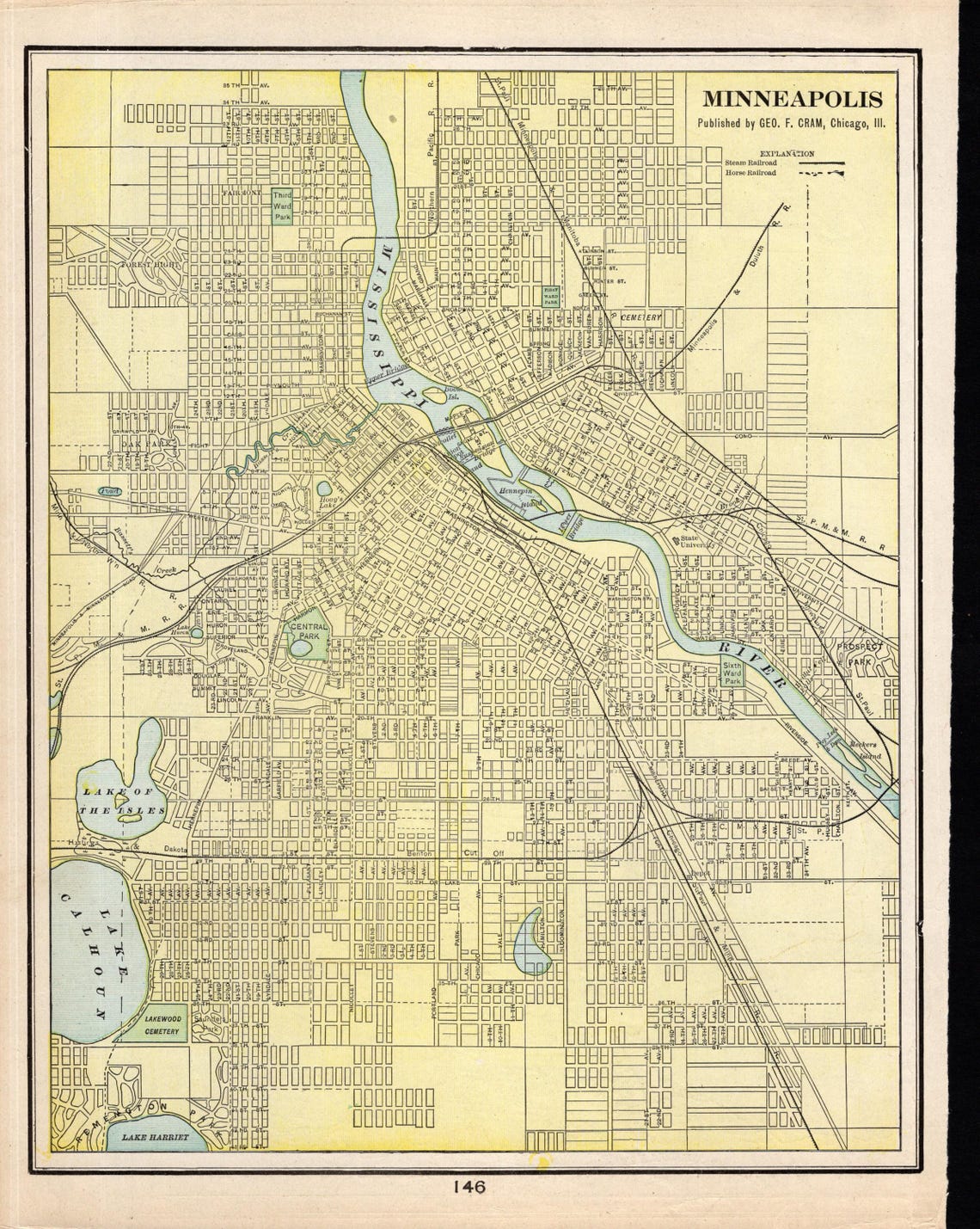 1901 Antique MINNEAPOLIS Street Map George Cram Minneapolis City Map ...
