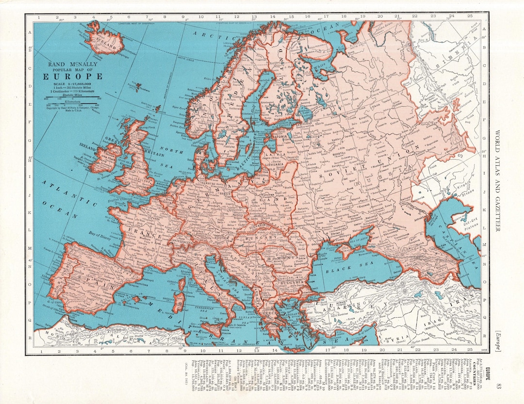 1944 Antique Europe Map Gallery Wall Decor Vintage 1940s Atlas Map of ...