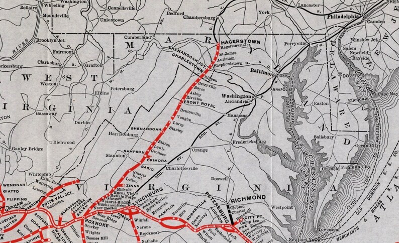 1921 Antique Norfolk and Western Railway System Map Norfolk | Etsy