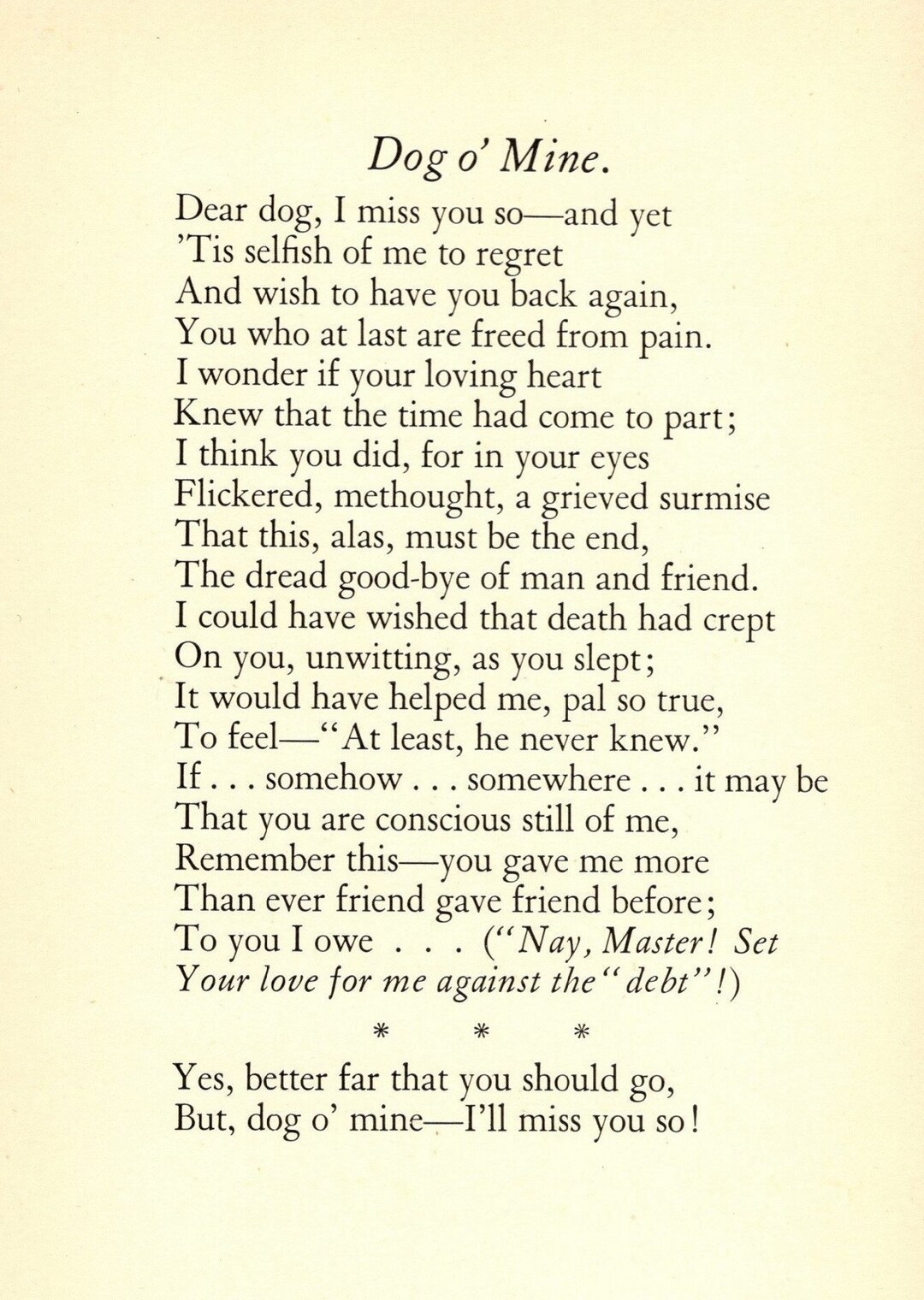 Sweet Vintage Dog Poem Poetry Print Memorial Ode 1930s Dog O' Mine by ...